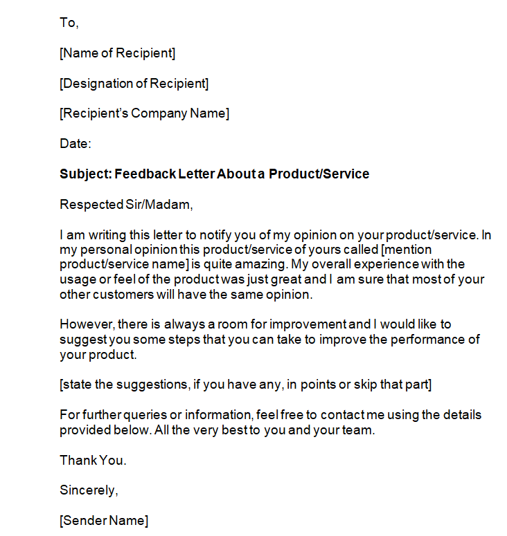 11 Useful Feedback Letter Samples 11 Useful Feedback Letter Samples